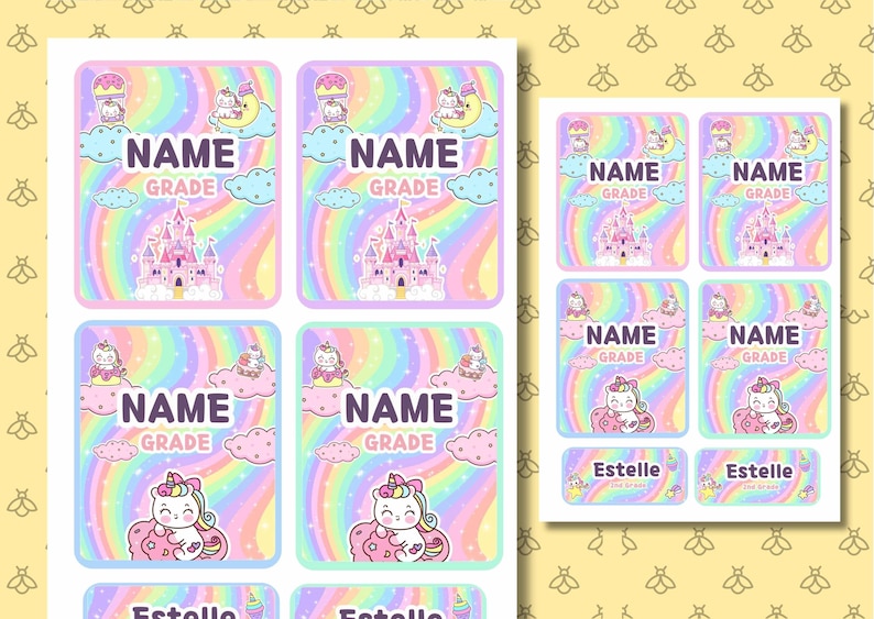 Unicorn Editable Student Name Sticker Kids Name Label Unicorn Rainbow ...