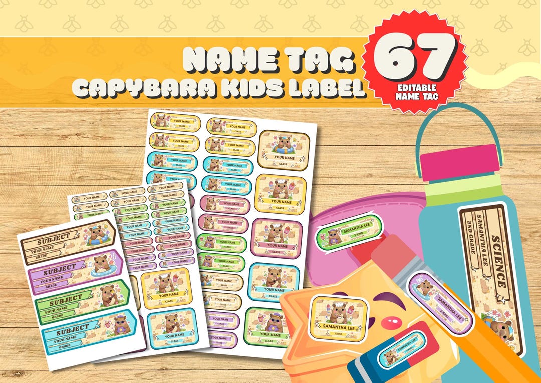 Editable Capybara Student Name Tags Preschool Name Label Cute Capybara ...