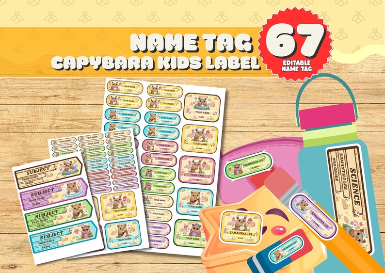 Editable Capybara Student Name Tags Preschool Name Label Cute Capybara ...
