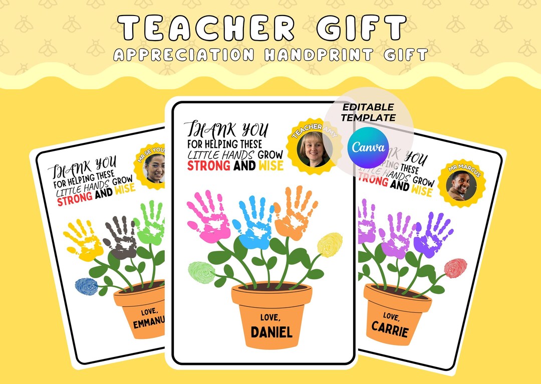 Teacher Appreciation Handprint Teacher Card Printable Gift Personalised ...