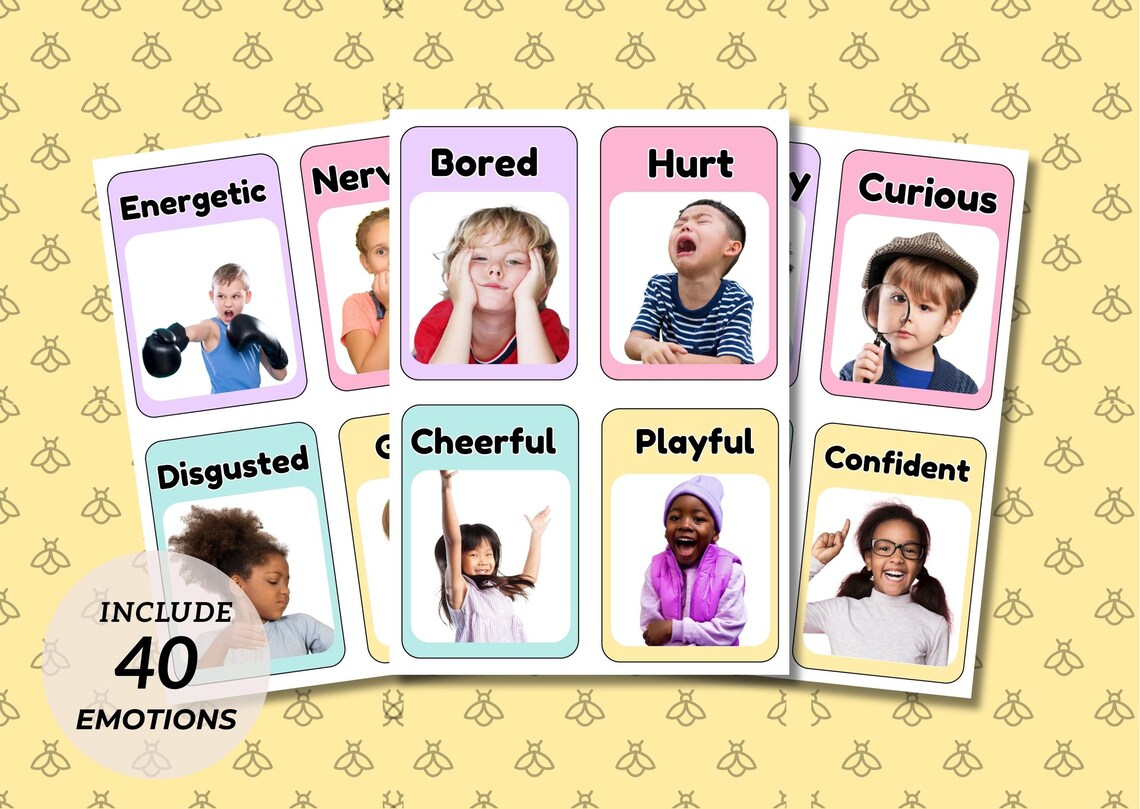 Kids Photo Emotions Flashcards, Printable Feelings Flash Cards, Real ...