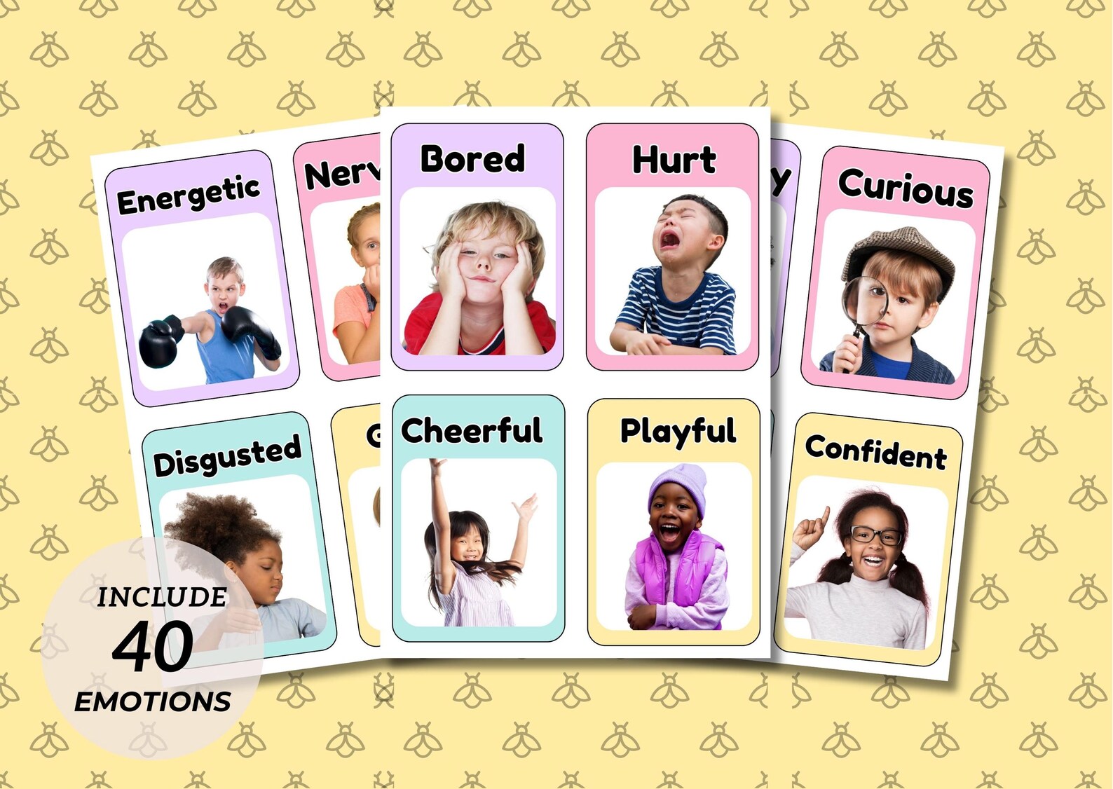 Kids Photo Emotions Flashcards, Printable Feelings Flash Cards, Real ...