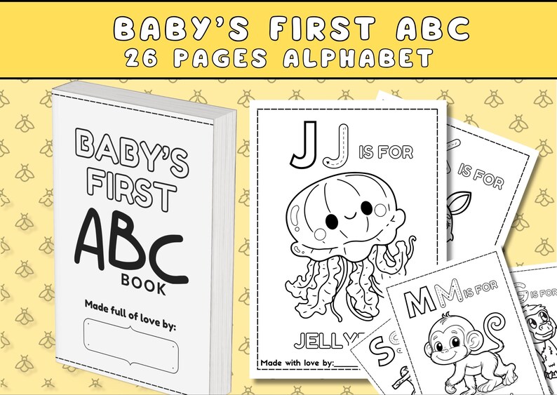 ABC Baby Shower Coloring Book, Baby's First ABC Book,animals Theme ...