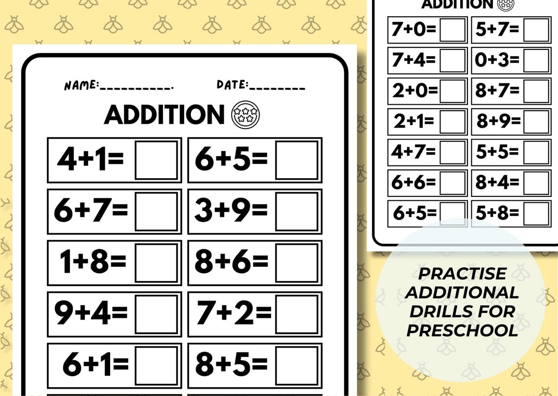 Additional Practise for Preschool Mathematics Worksheets Drills ...