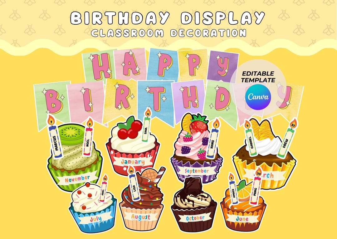 Classroom Birthday Display Cupcake Theme Birthday Chart for Preschool ...