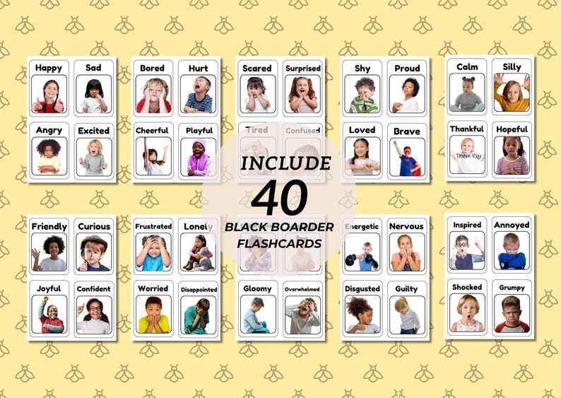 Kids Photo Emotions Flashcards, Printable Feelings Flash Cards, Real ...
