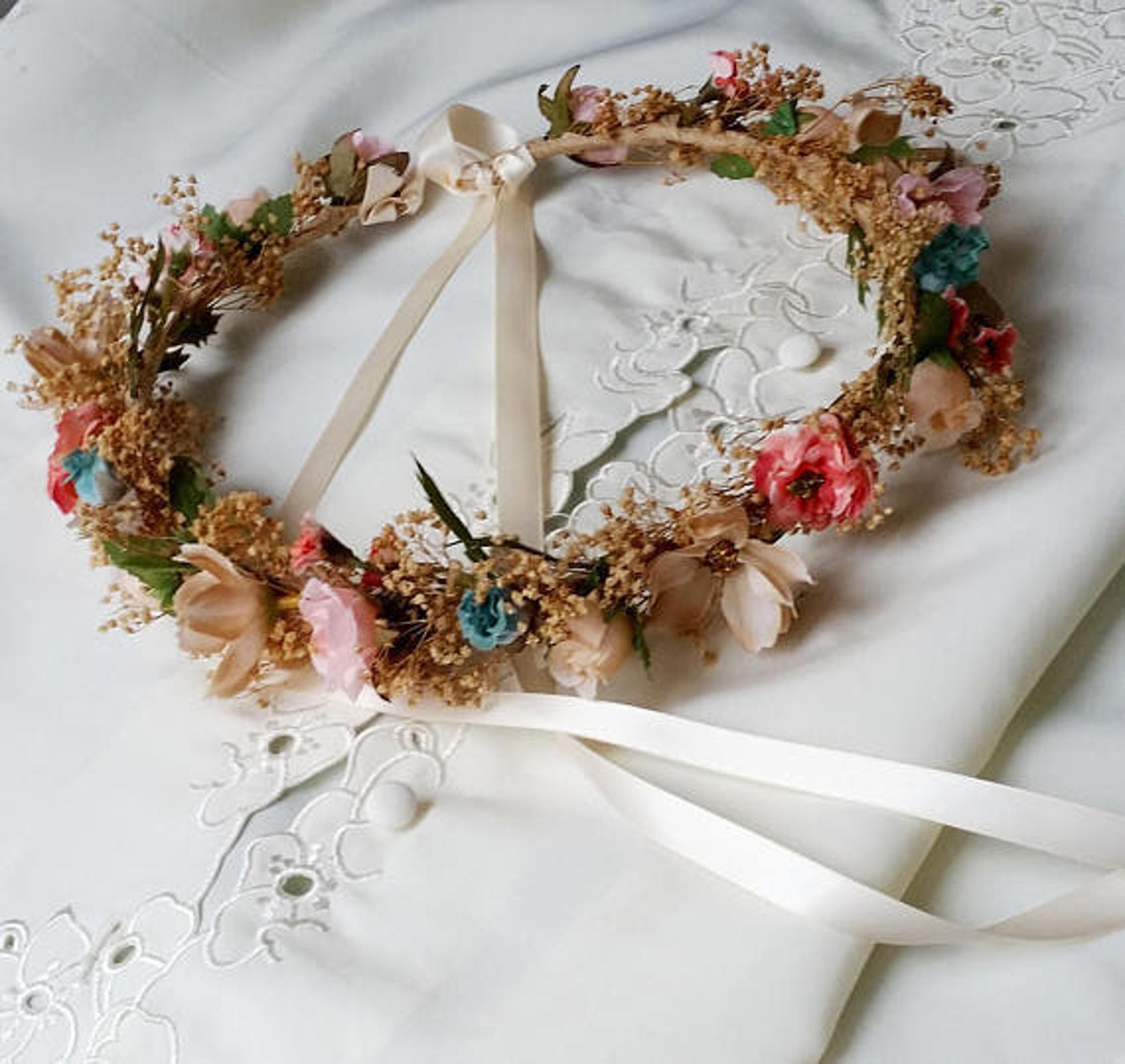 Southwest Bridal Coral Flower Crown Blush Peach Dried Hair - Etsy