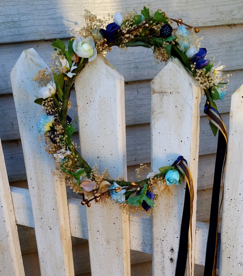 Flower Girl Halo Blue Dried Flower Crown Lavender Wedding - Etsy