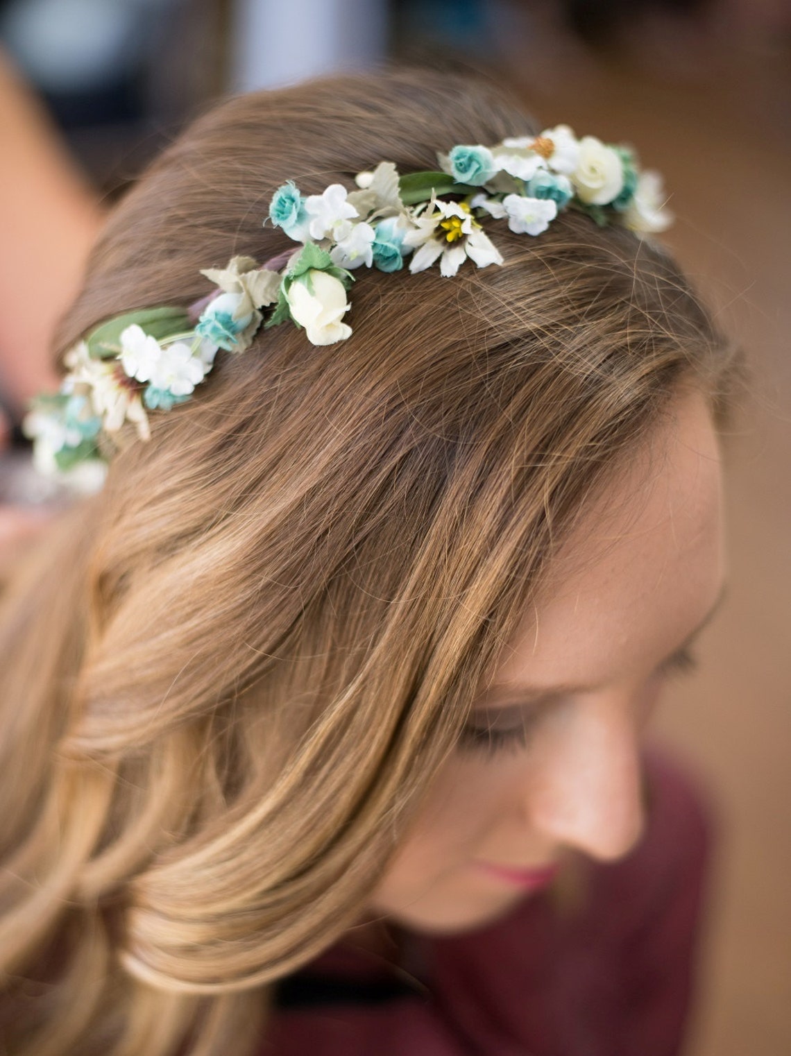 Teal Flower Crown Destination Wedding Accessories Bridal Halo | Etsy
