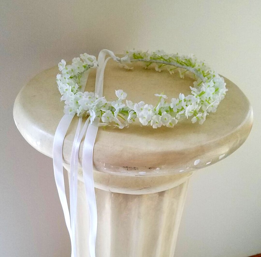 White First Communion Halo Silk Babys Breath Flower Crown Artificial ...