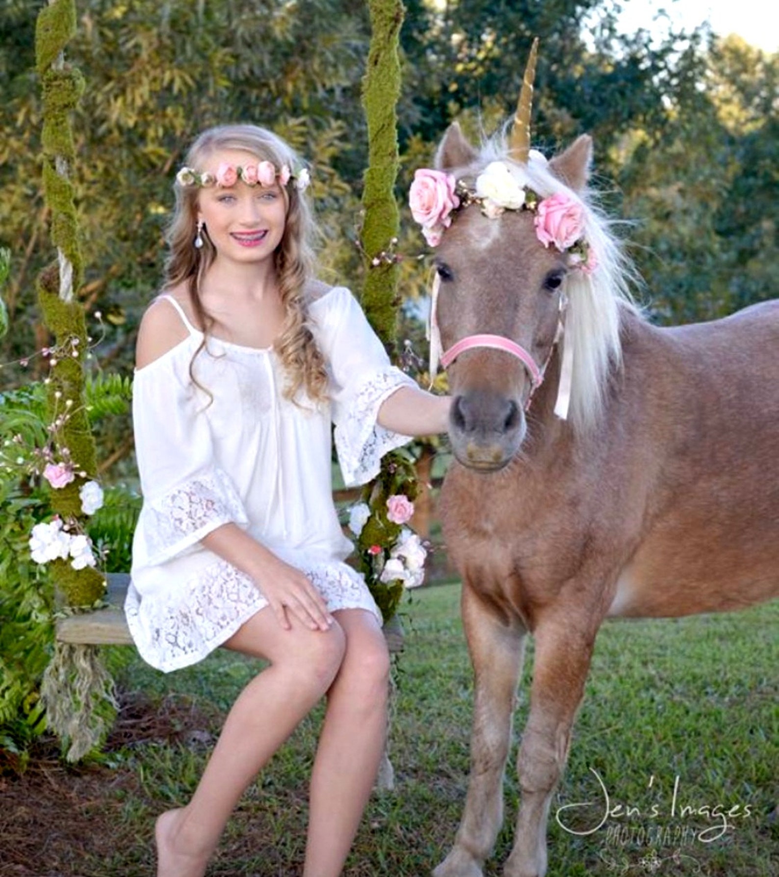 Pony Flower crown pink peach horse photo prop hair wreath | Etsy