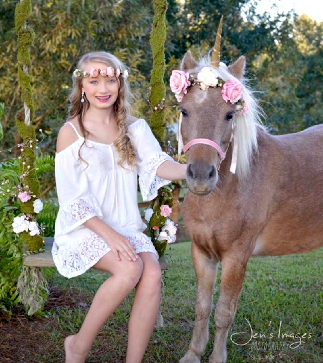 Pony Flower crown pink peach horse photo prop hair wreath | Etsy