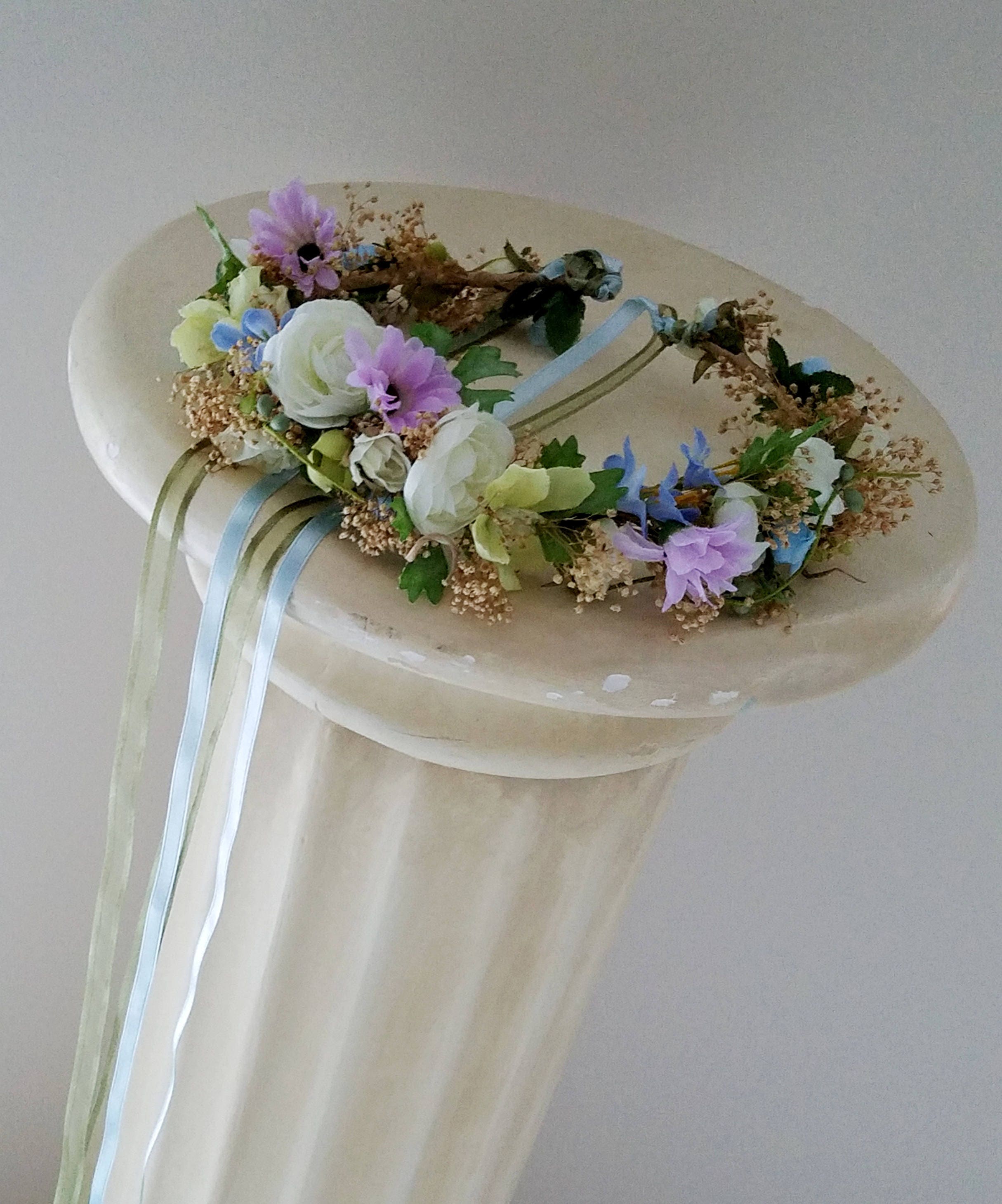 Flower girl halo blue dried flower crown lavender wedding | Etsy