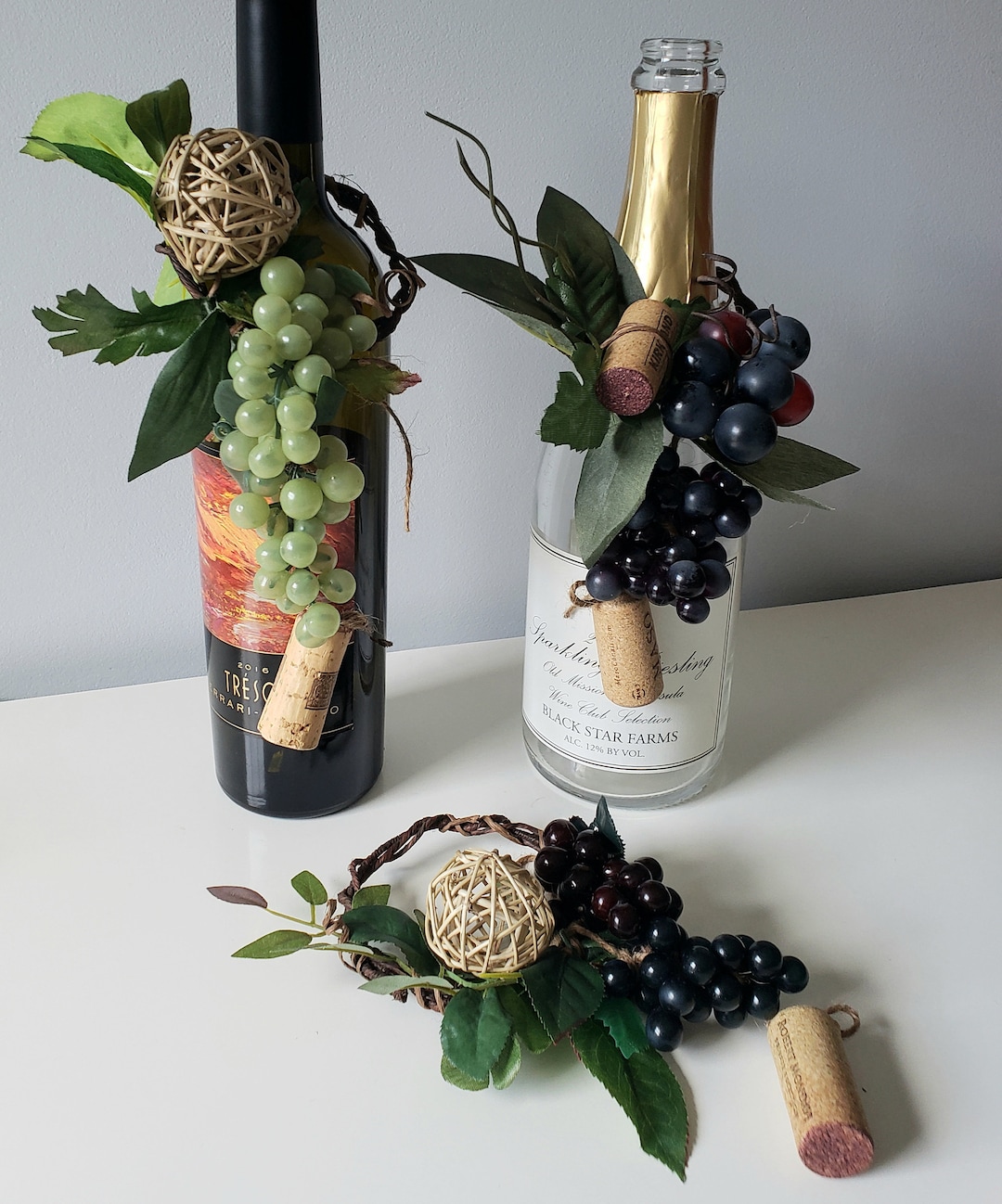 Wine Theme Birthday Party Bottle Toppers 2 Pack Earthy Greenery Grapes ...
