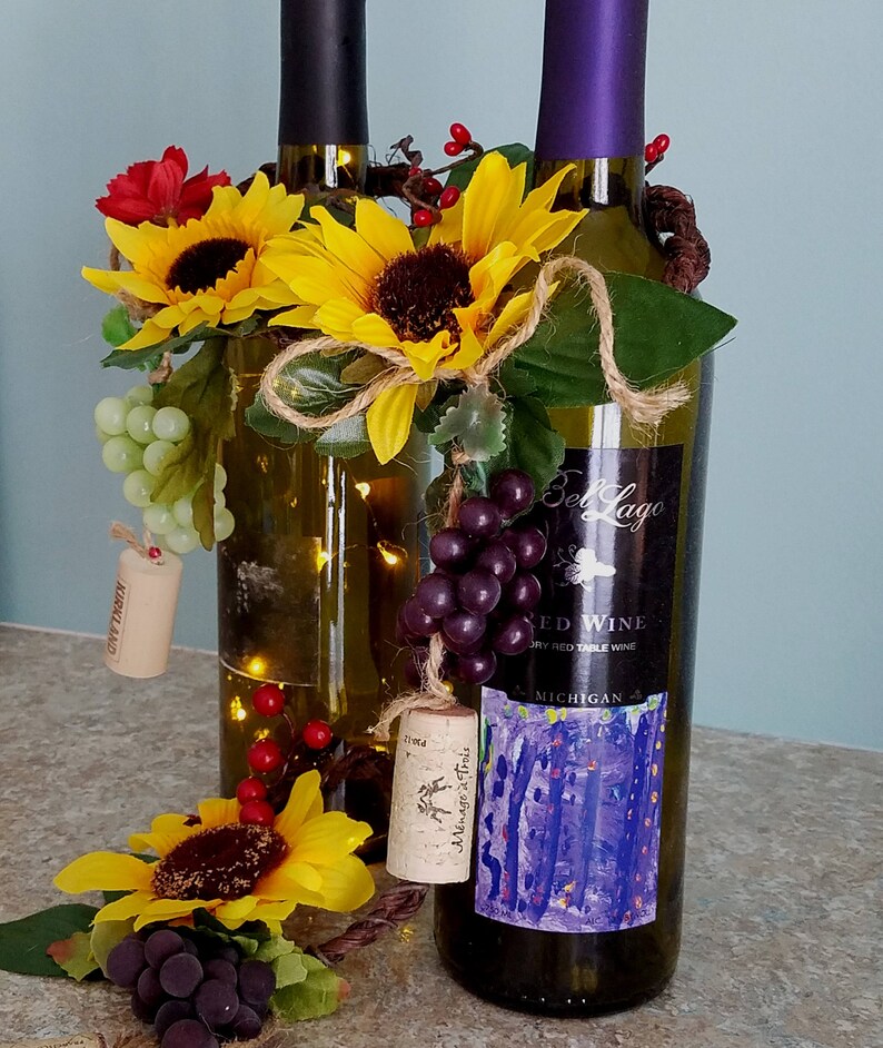 Tuscan Kitchen Wine Decor Home Centerpieces Fall Sunflower Wine Bottle ...
