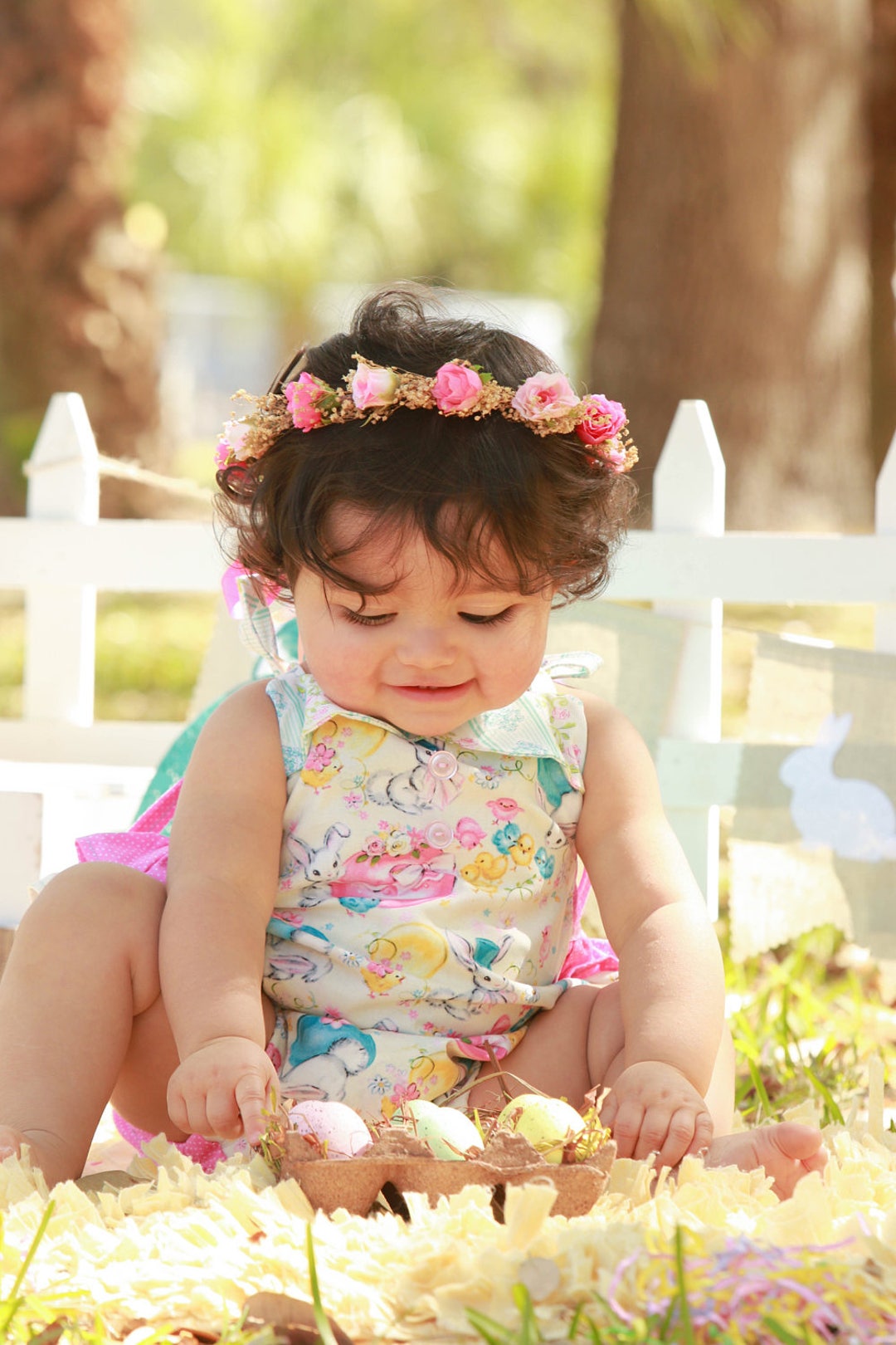 Baby Flower Crown Coral Hot Pink First Birthday Photo Prop Hair Wreath ...