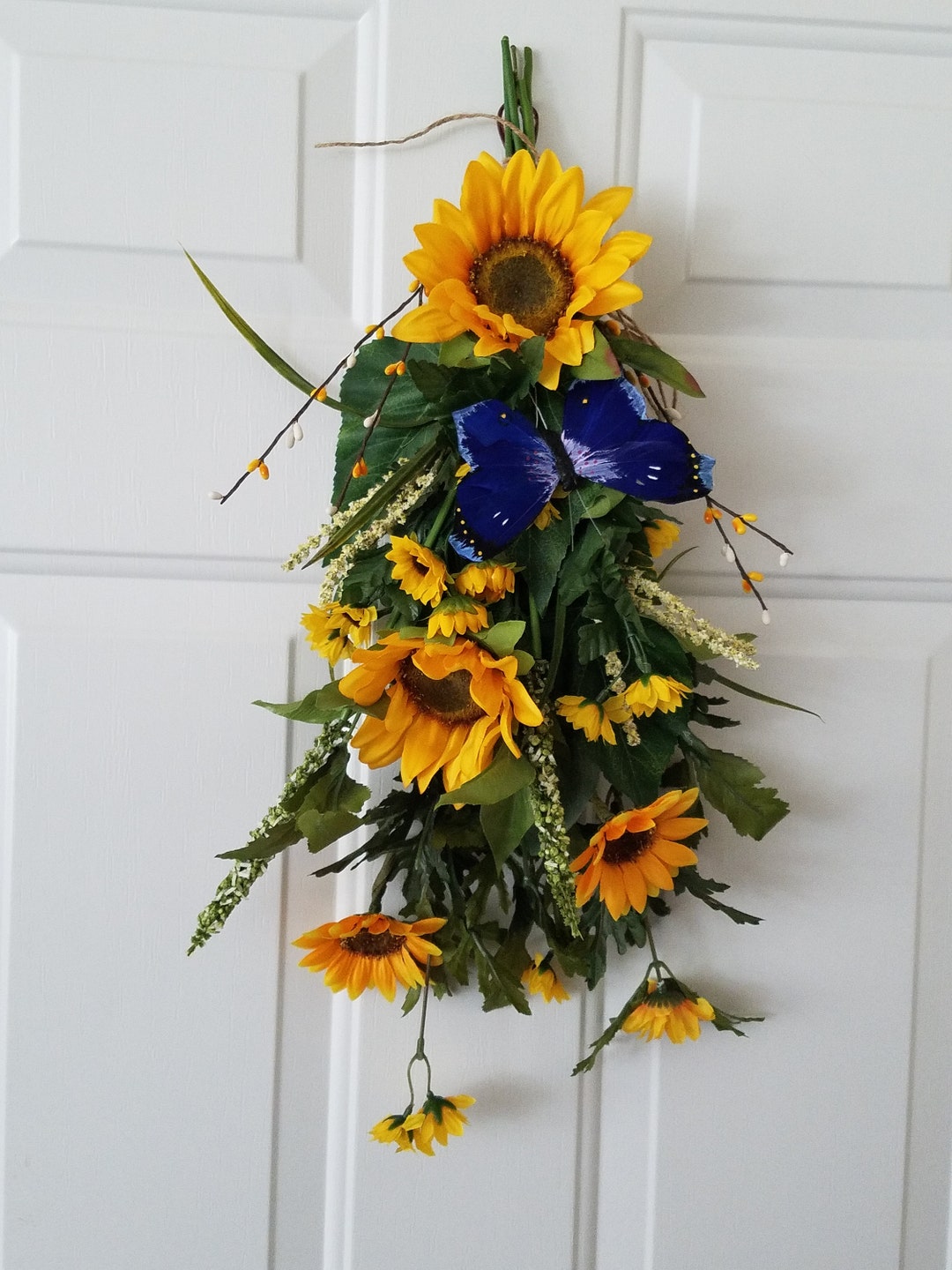 Puerta de entrada Swag Girasol corona azul mariposa primavera ...