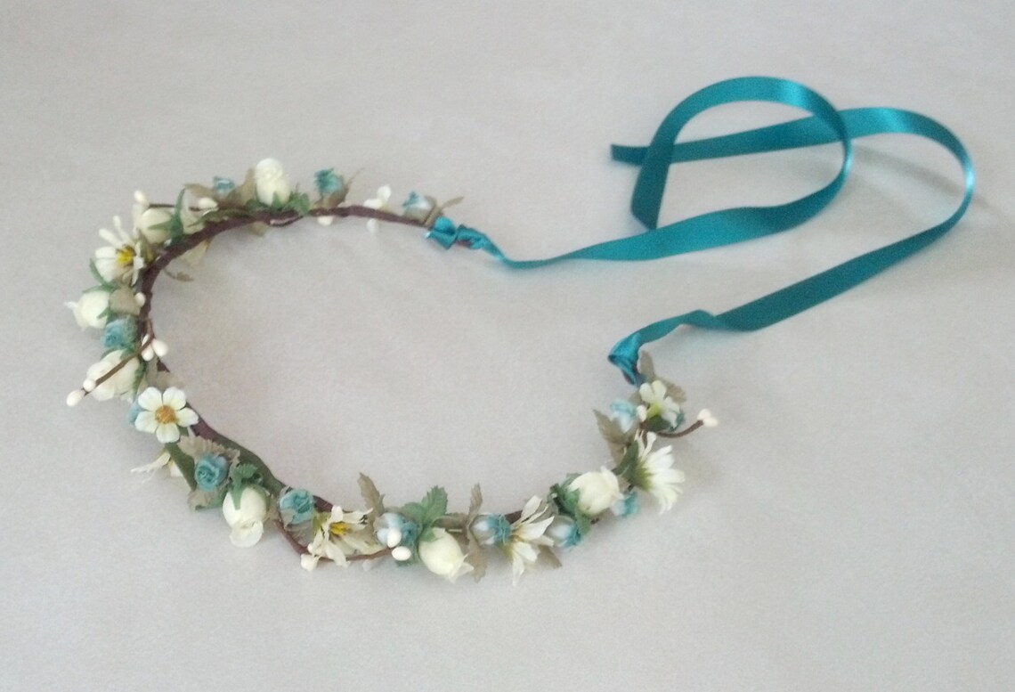 Teal Flower Crown Destination Wedding Accessories Bridal Halo - Etsy