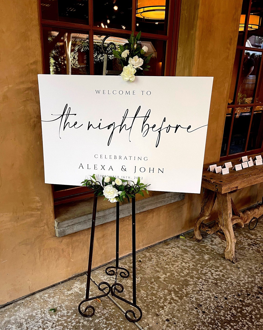 Rehearsal Dinner Wedding Flowers Easel Silk Floral Arrangement Sign ...