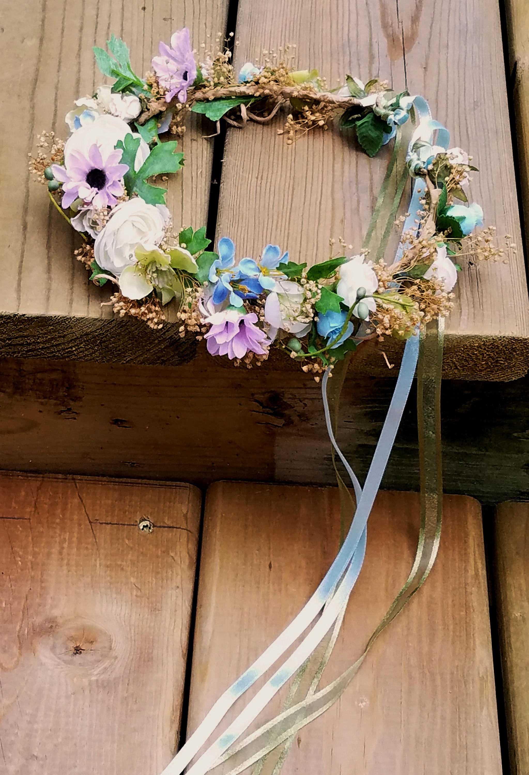Flower girl halo blue dried flower crown lavender wedding | Etsy