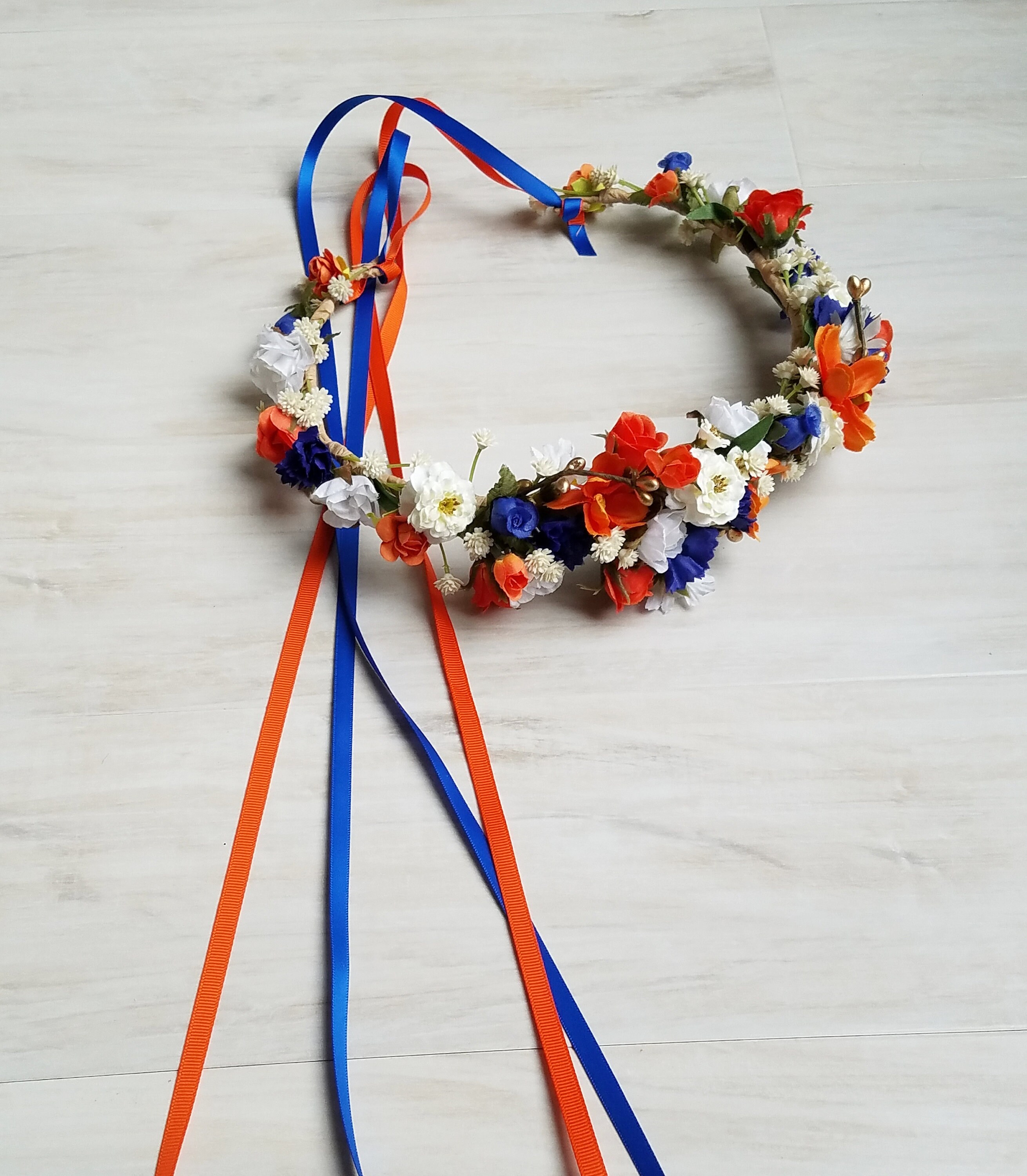 Orange royal blue flower crown team spirit fan hair wreath | Etsy