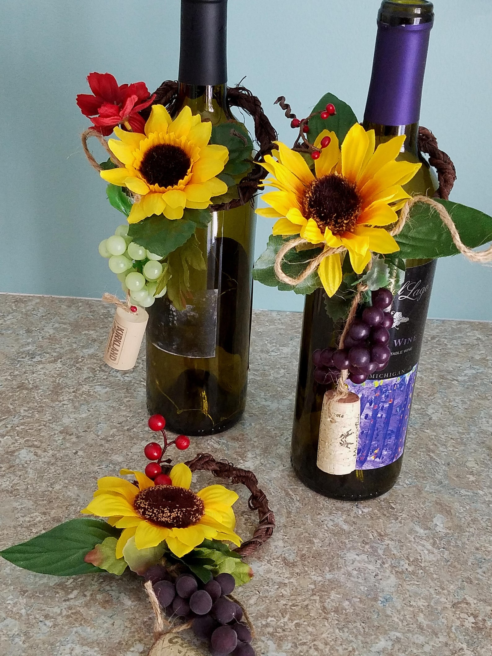 Tuscan Kitchen Wine Decor Home Centerpieces Fall Sunflower Wine Bottle ...