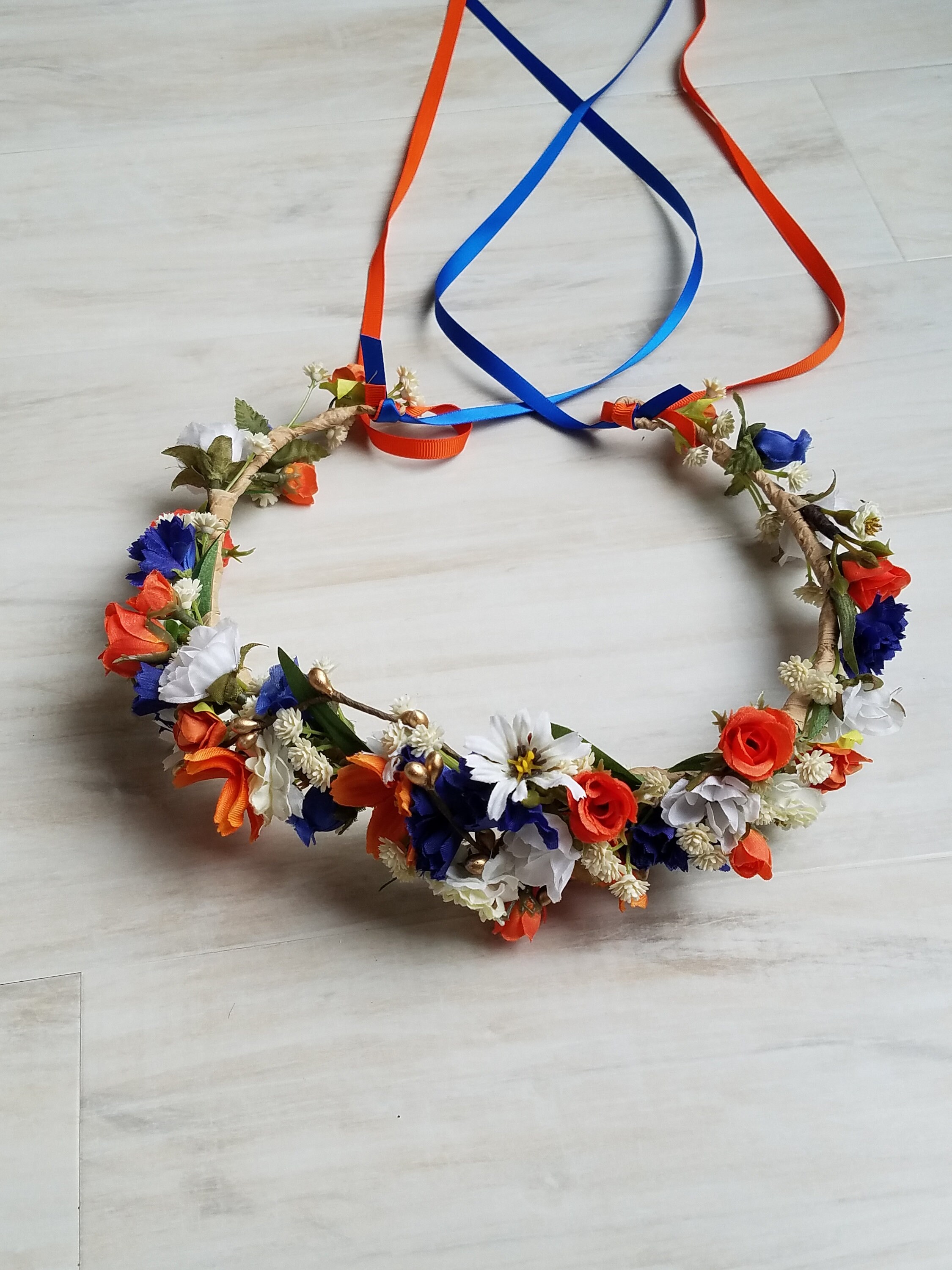 Orange royal blue flower crown team spirit fan hair wreath | Etsy