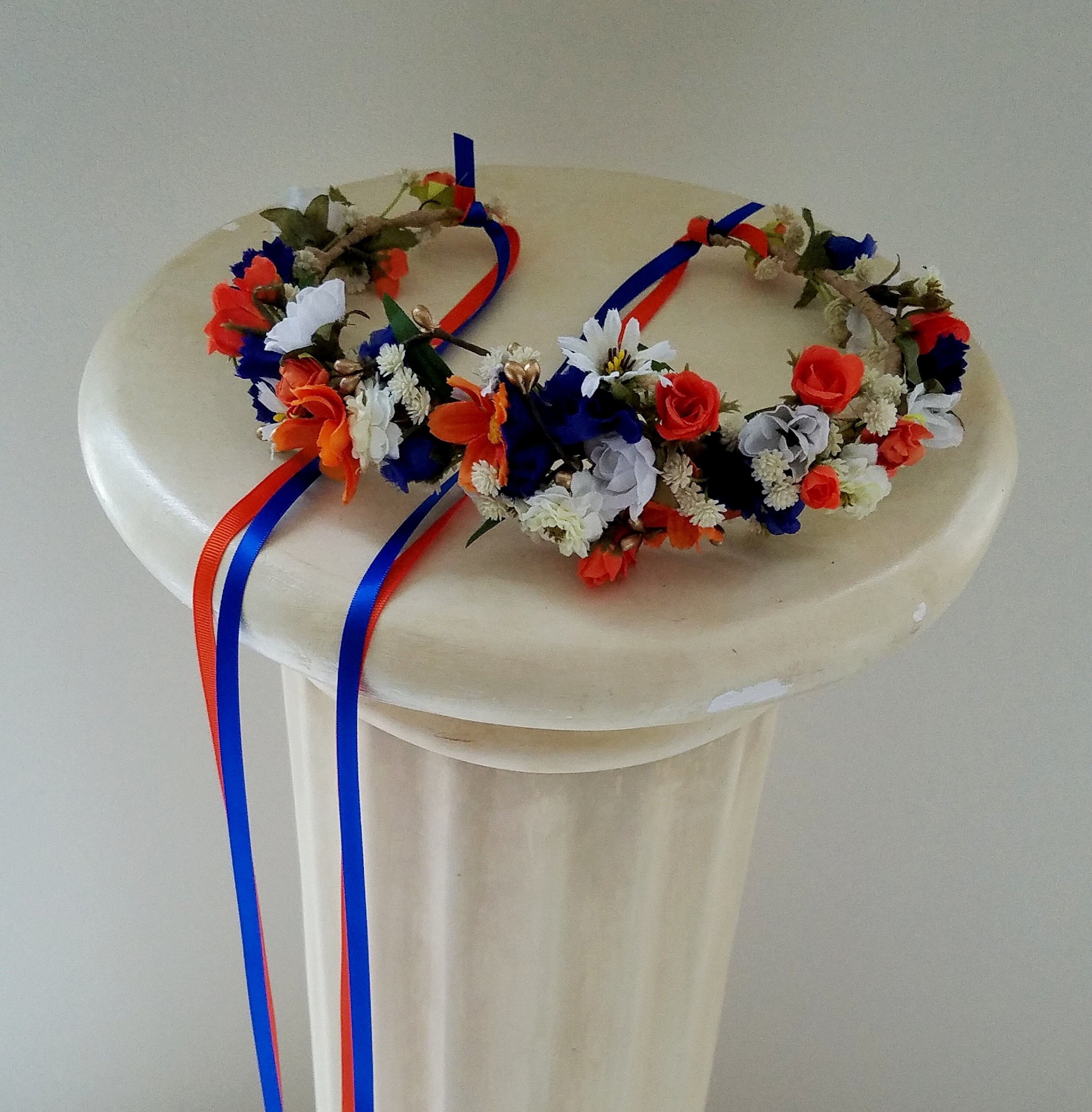 Orange royal blue flower crown team spirit fan hair wreath | Etsy