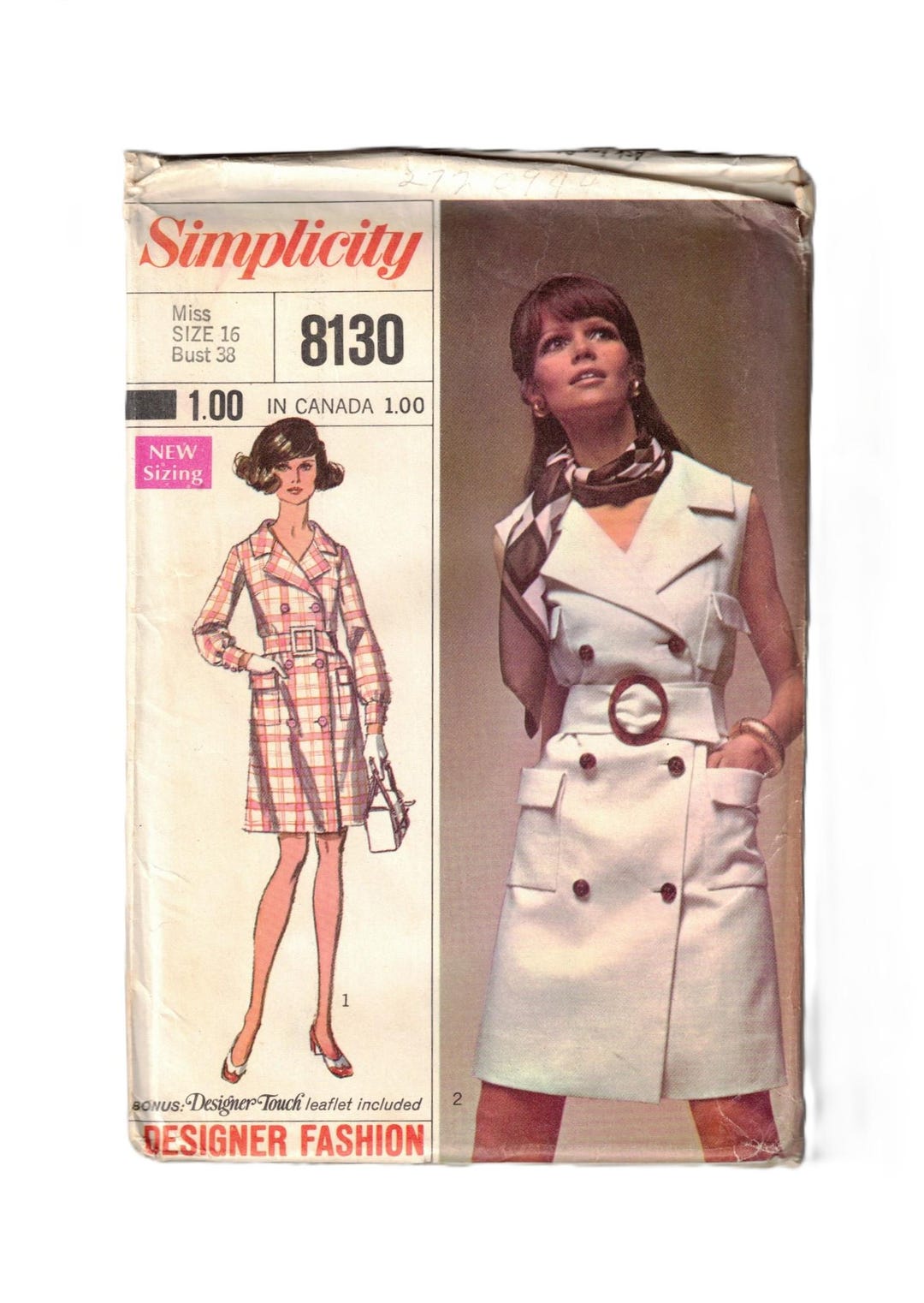 Designer Coat Dress, 60's Sewing Pattern, Size 16 Bust 38 Inch ...