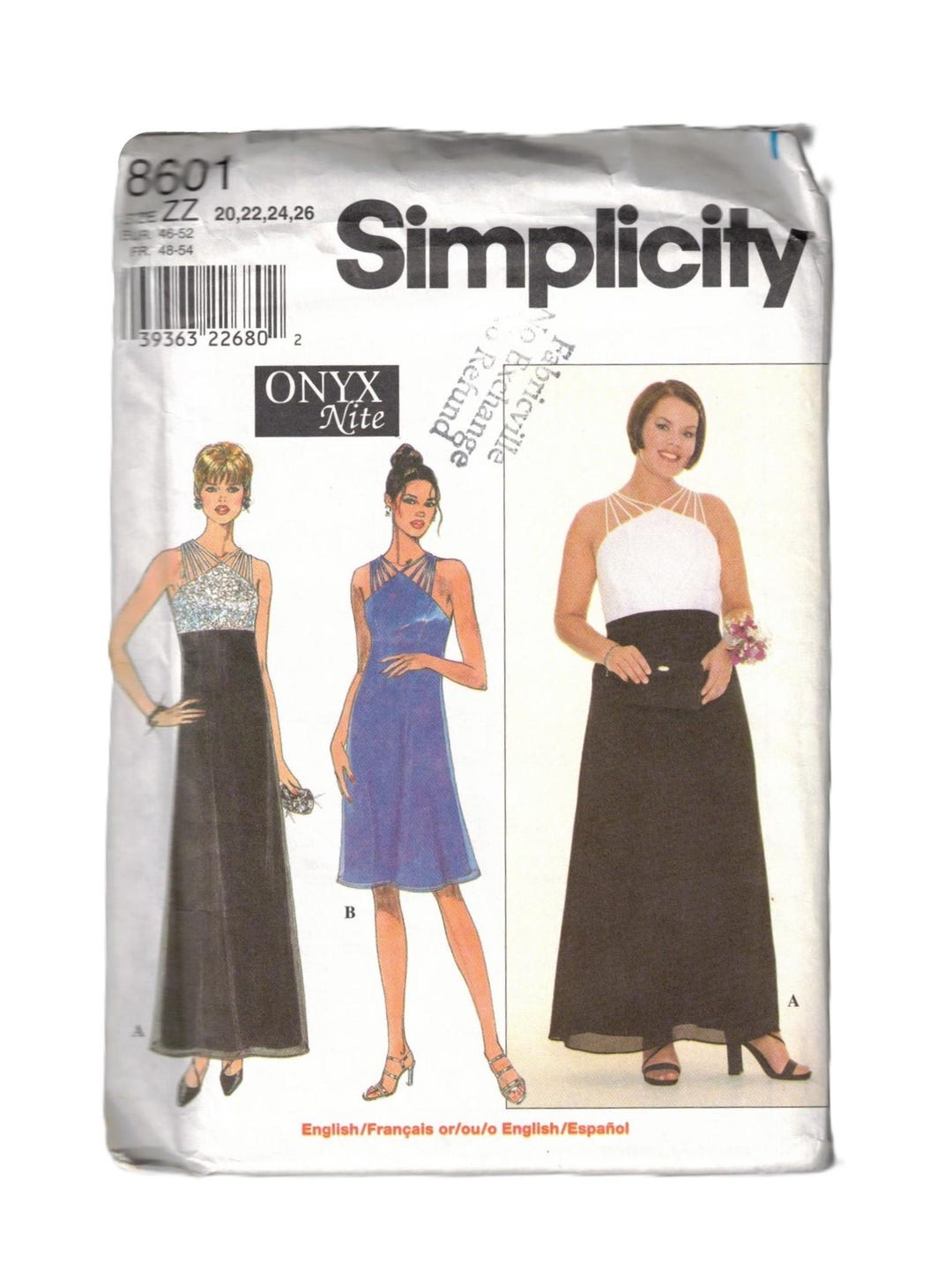 Misses' Formal Dress, 90's Pattern, Size 20-26, Simplicity 8601 - Etsy