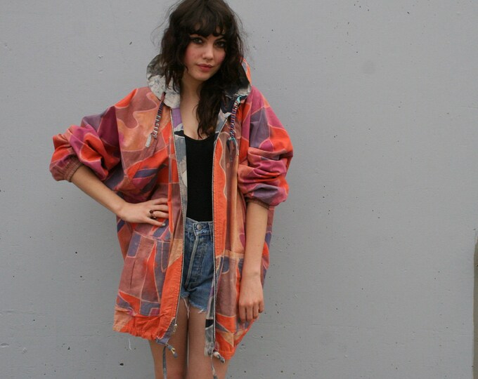 1980s BATIK JACKET / Reversible 2-tone Batik Hooded Coat, Sml - Etsy