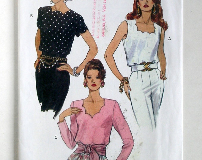 Vogue 8574, Ladies' Blouses With Scalloped Necklines, Vintage Sewing ...