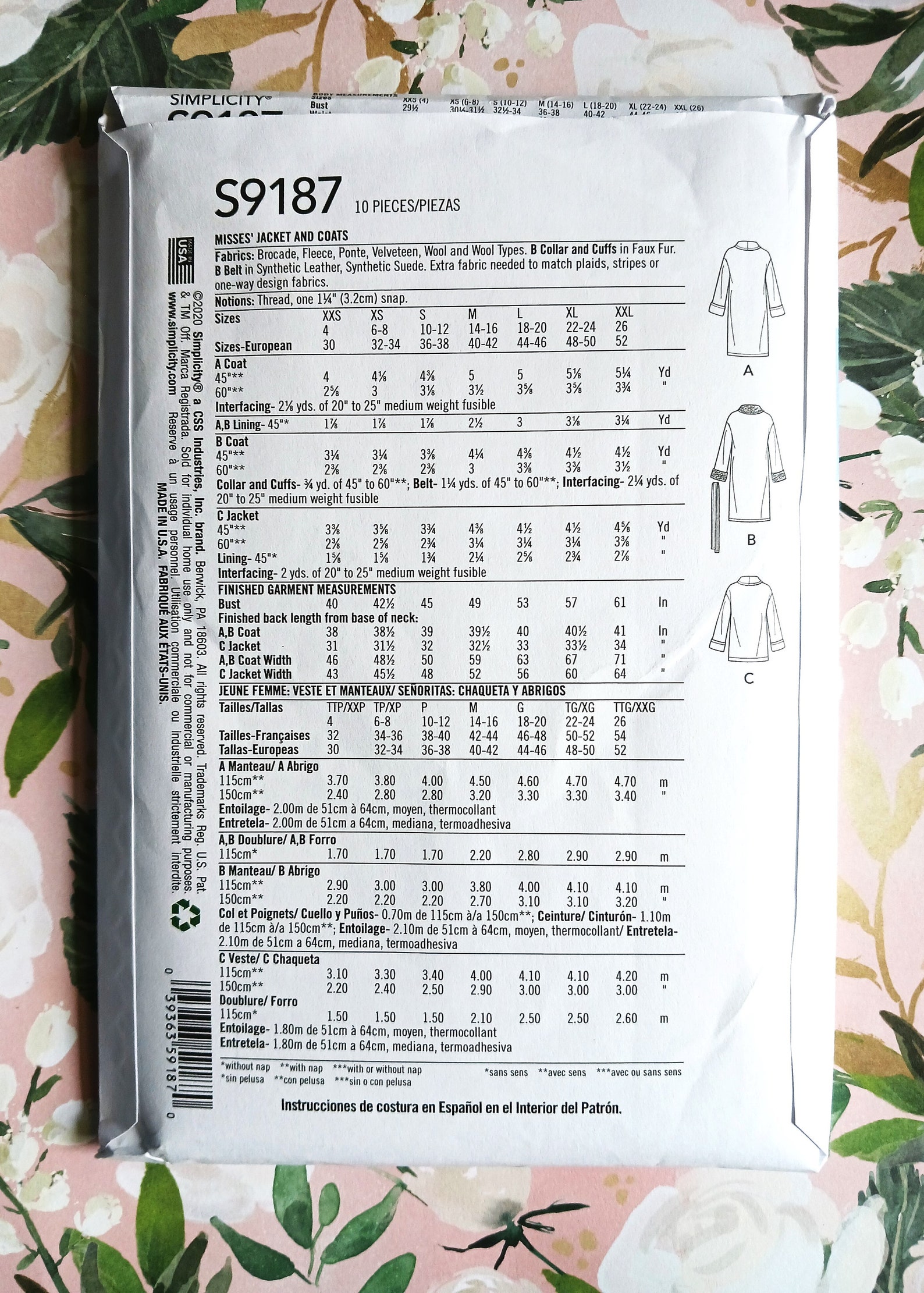 Simplicity 9187 Misses' Coats and Jackets Sizes Xx-small - Etsy