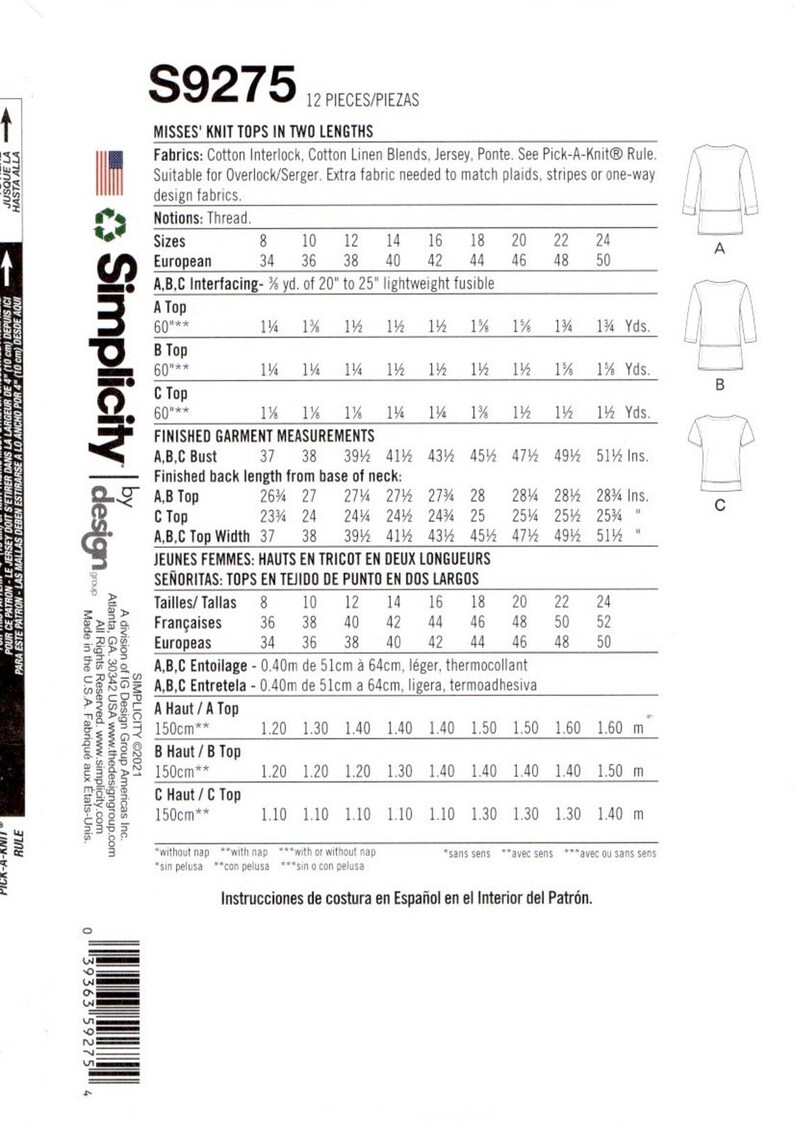 Simplicity 9275 Misses' Blouses and Tunics Sizes 16 18 | Etsy