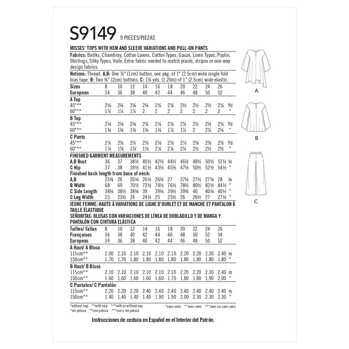 Simplicity 9149 Misses Tops and Pants Sizes 8 10 12 14 - Etsy