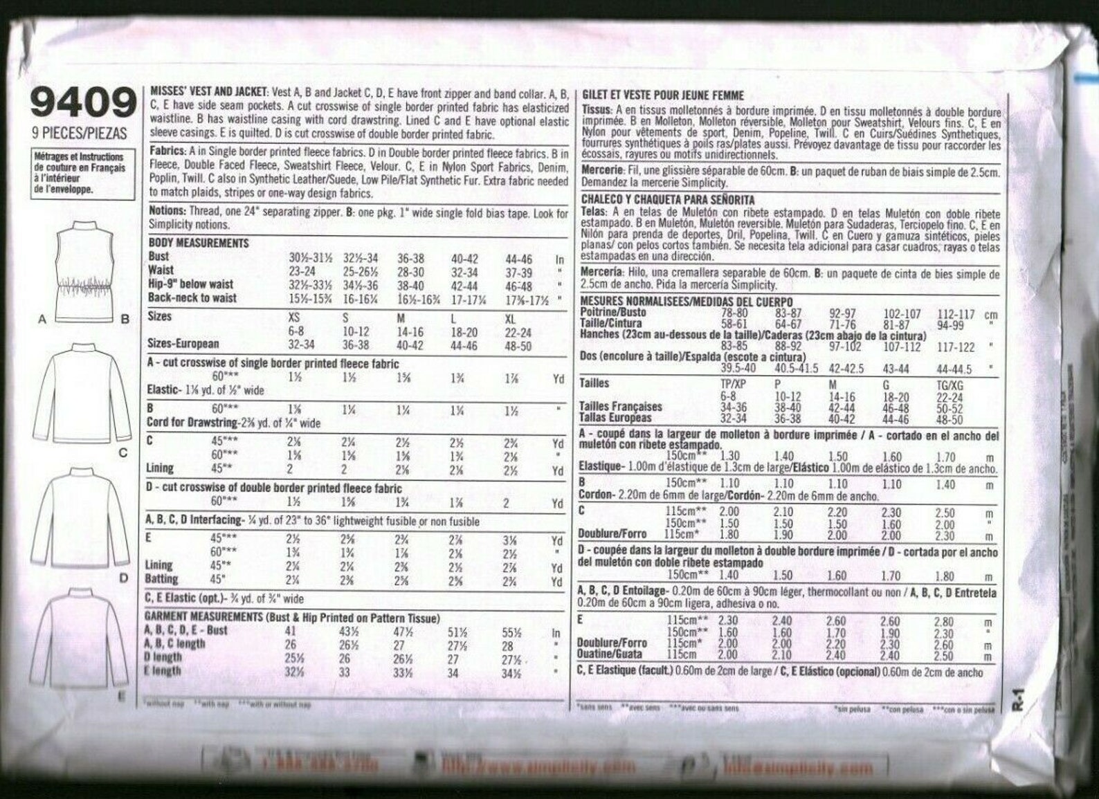 Simplicity 9409 Misses' Jackets and Vests Sizes X-small - Etsy