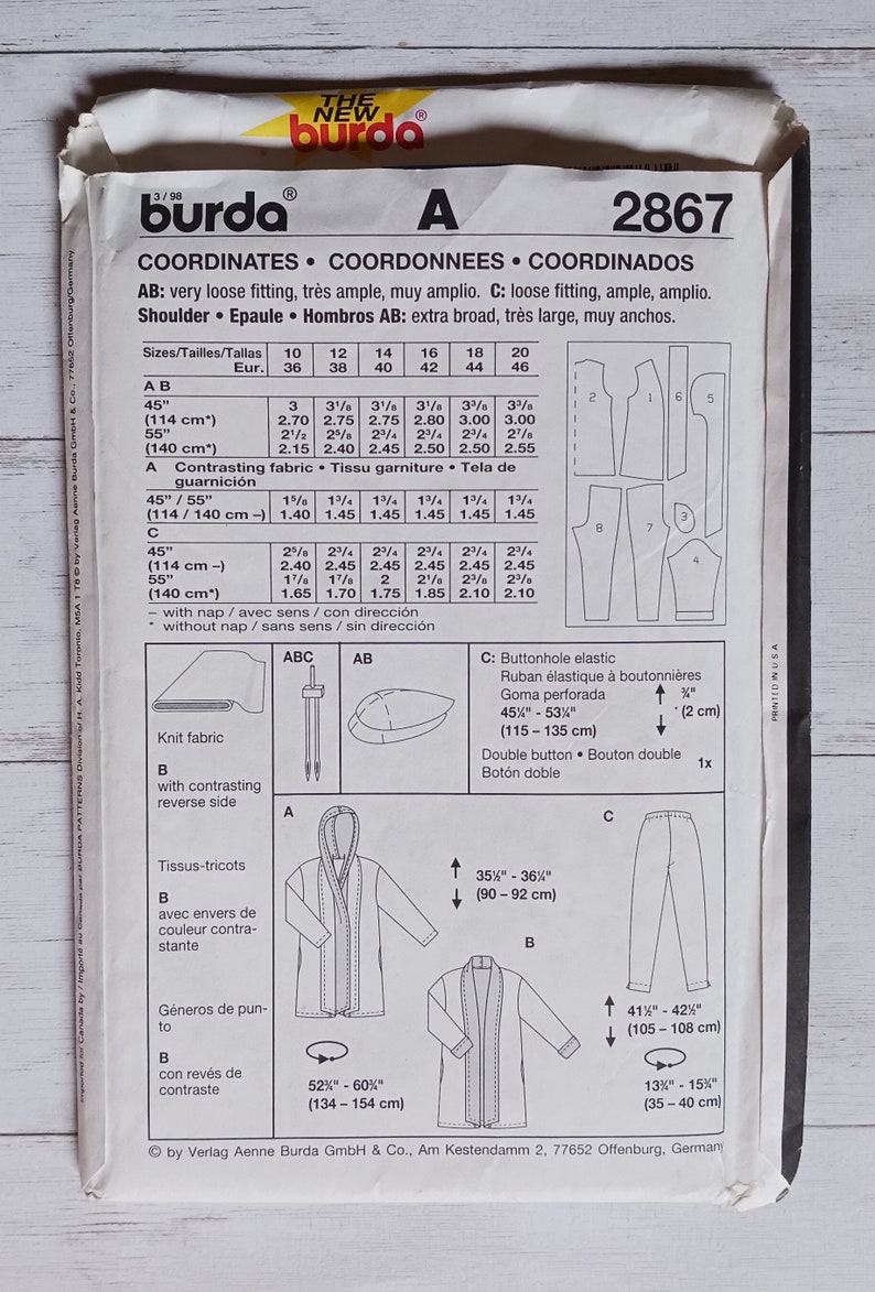 Burda 2867 Misses Jacket and Pants Pattern Sizes 10 12 14 - Etsy