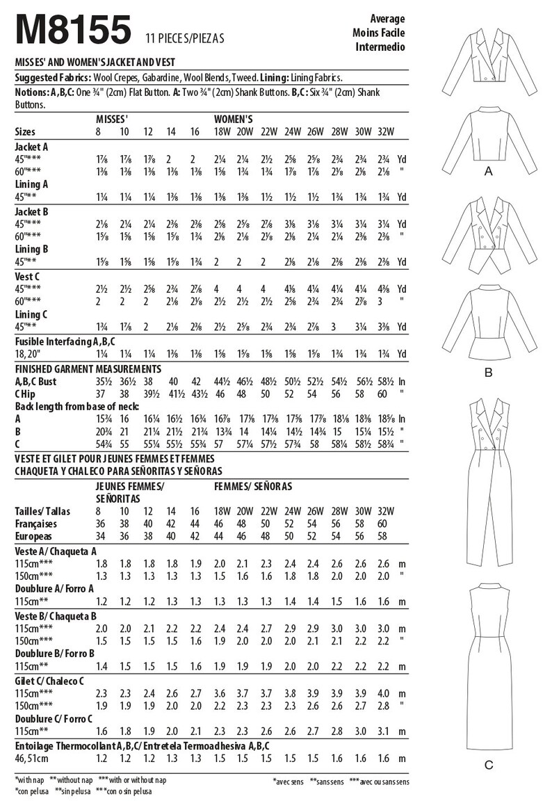 Mccalls 8155 Misses Plus Size Jacket and Vest Pattern Sizes - Etsy
