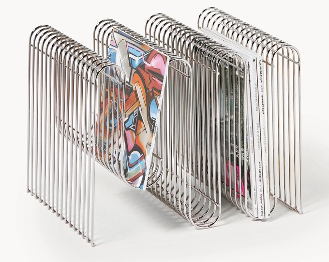 Chrome Curved Magazine Rack: Modern Home Decor, Vinyl Storage - Etsy
