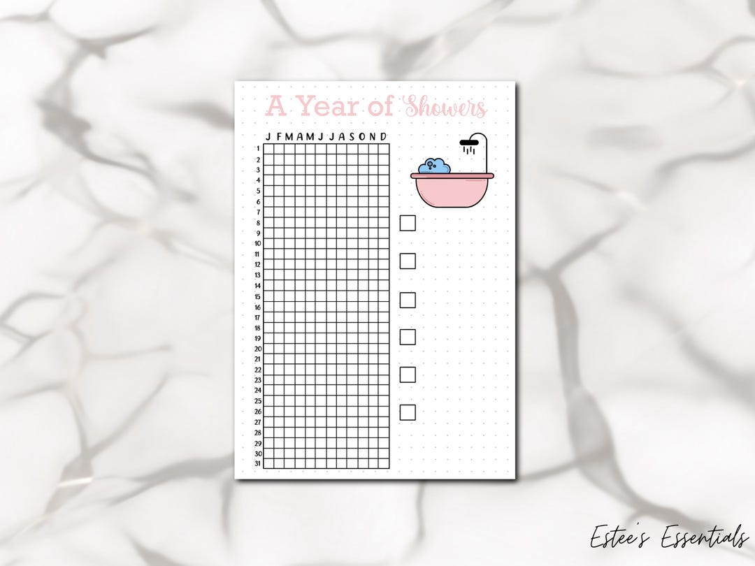 A Year of Showers Printable PDF File Yearly Tracker Shower Tracker ...