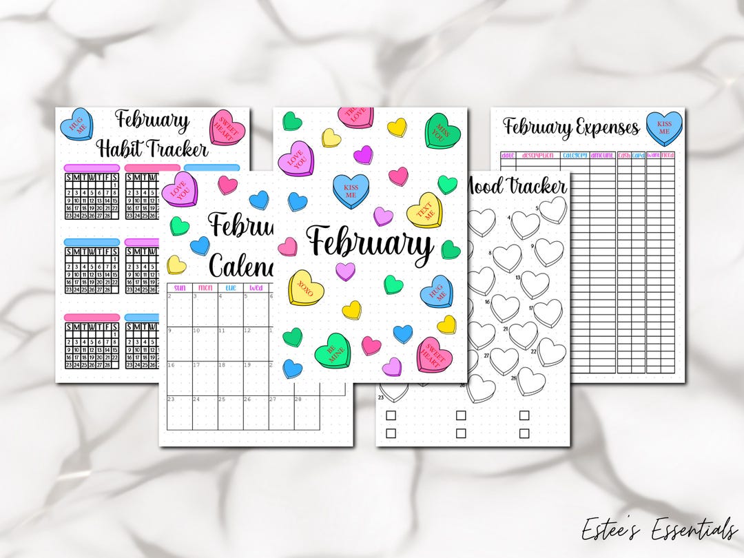 Febuary 2025 Bullet Journal Bundle 2025 Coloured and Dated Febuary ...