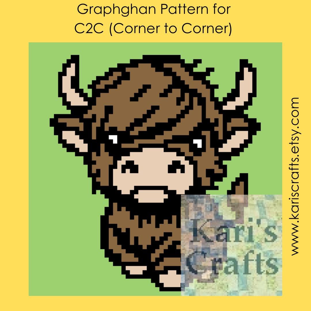 Baby Highland Cow C2C Crochet Baby Blanket Afghan Pattern (digital ...