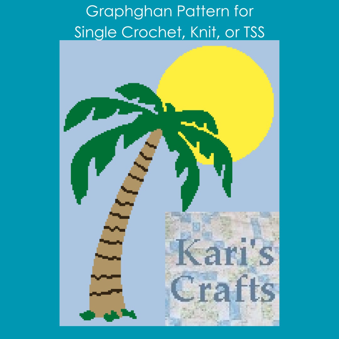 Palm Tree and Sun Afghan Blanket PDF Pattern for Single Crochet or Knit ...