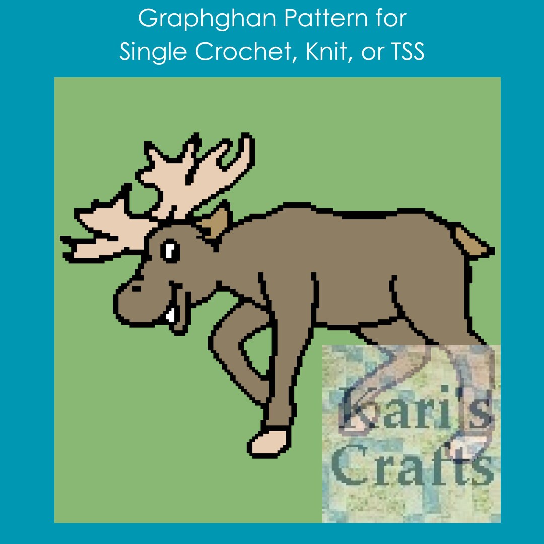 Smiling Moose Afghan Pattern: Single Crochet, Knit or TSS (digital ...