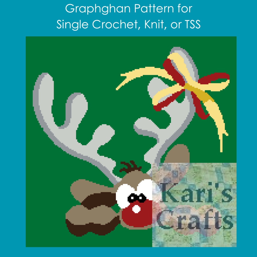Reindeer With Bow Afghan Blanket Pattern: Single Crochet, Knit or TSS ...