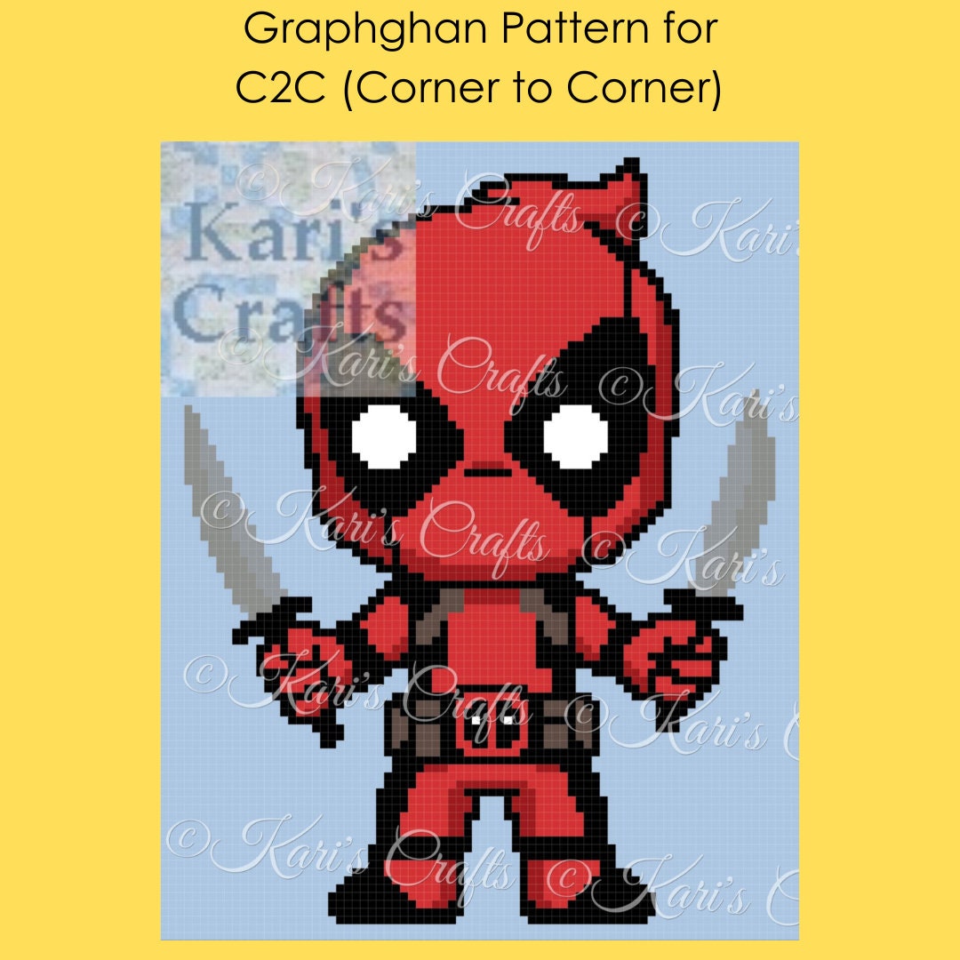 Mini Deadpool C2C Crochet Pattern: Afghan Blanket or Pillow (digital ...