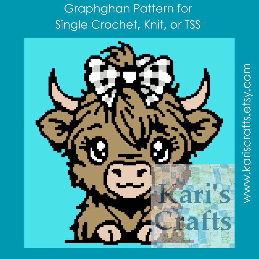 Highland Cow With Bow Baby Blanket Pattern: Single Crochet, Knit or TSS ...