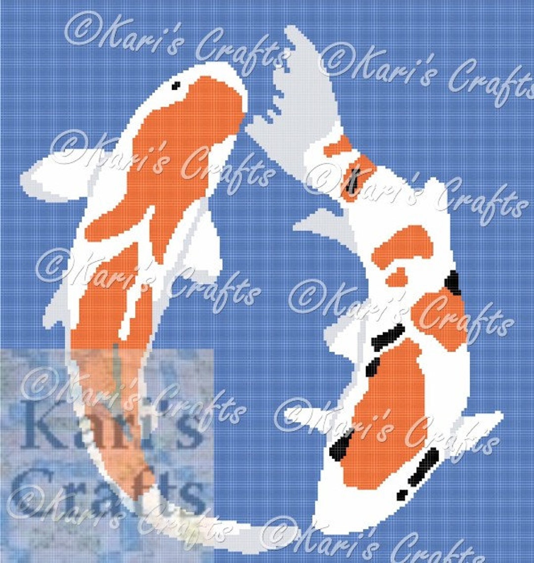 Two Koi Fish Swimming PDF Pattern for Single Crochet Graph Written ...