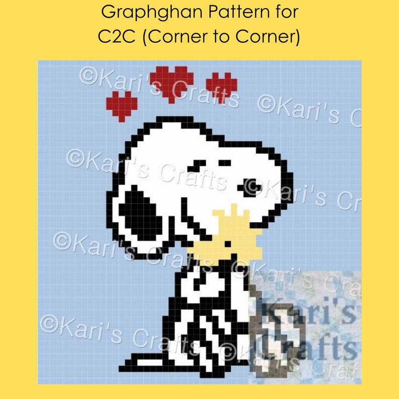 Snoopy and Woodstock Love C2C Crochet Afghan Pattern: Graph & Written ...