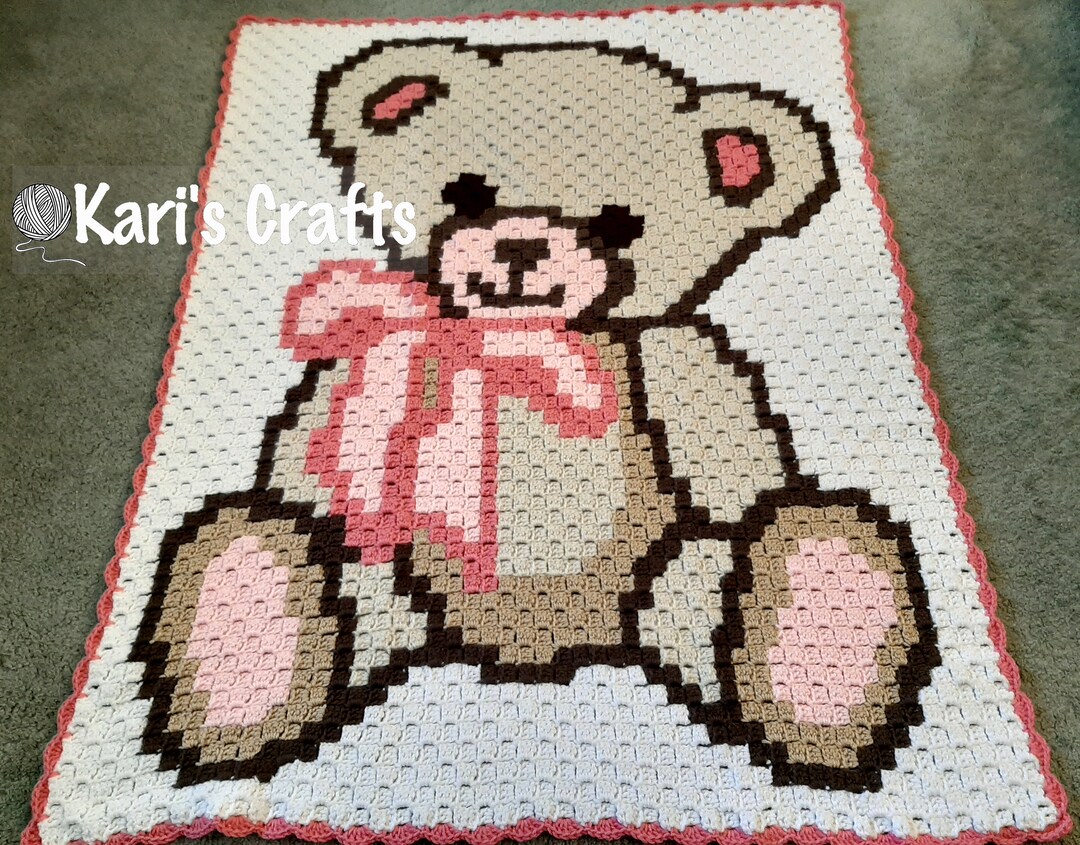 Hand Crocheted Pink Teddy Bear Baby, Toddler or Lap Graphghan Afghan ...
